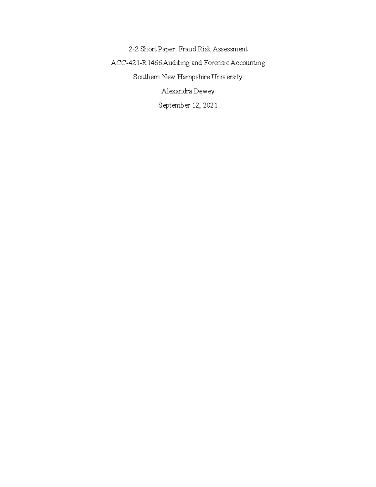 ACC 421 Module Two Assignment: Recommended Policy Improvement Memo ...