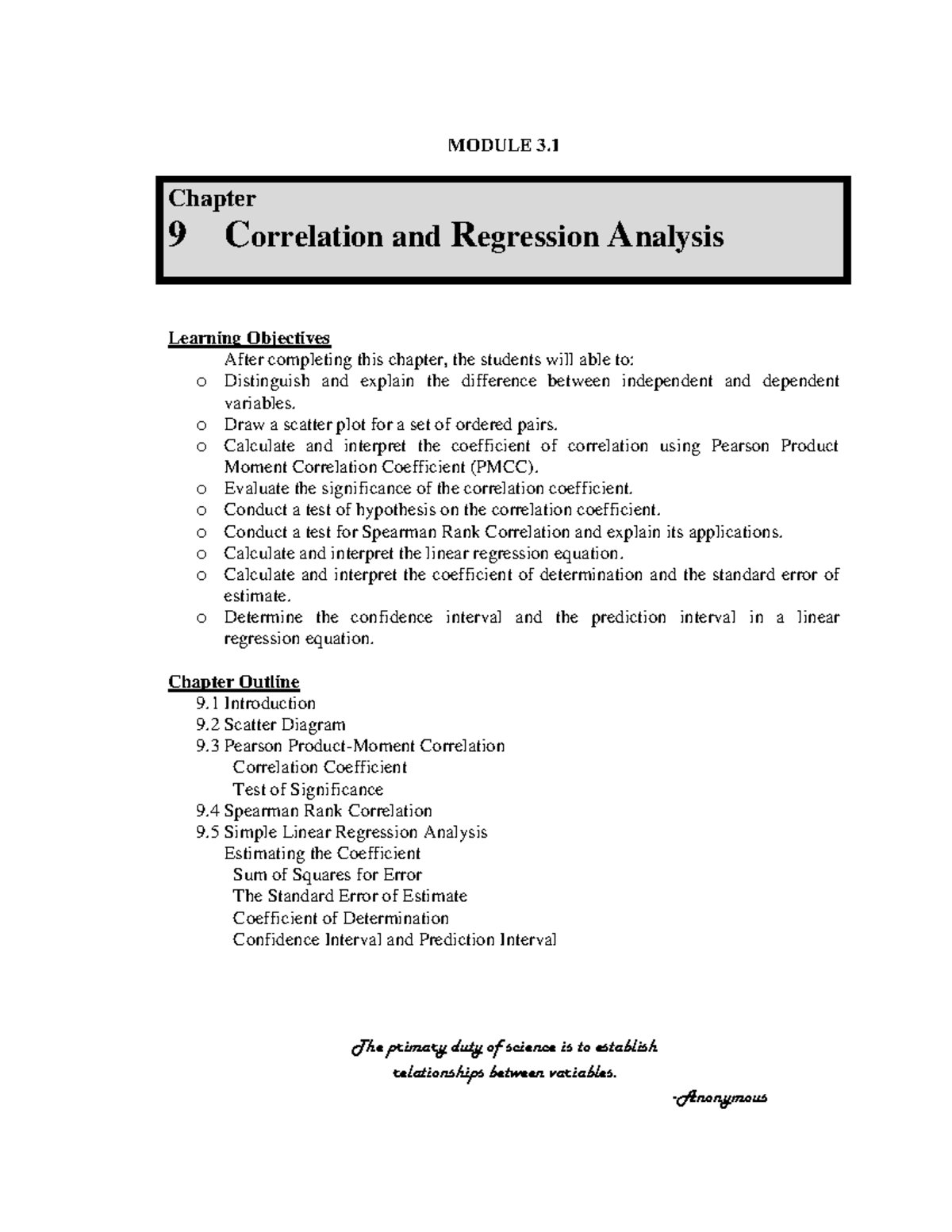 EDA Module 9 Correlation Regression - MODULE 3. Chapter 9 Correlation and Regression Analysis ...