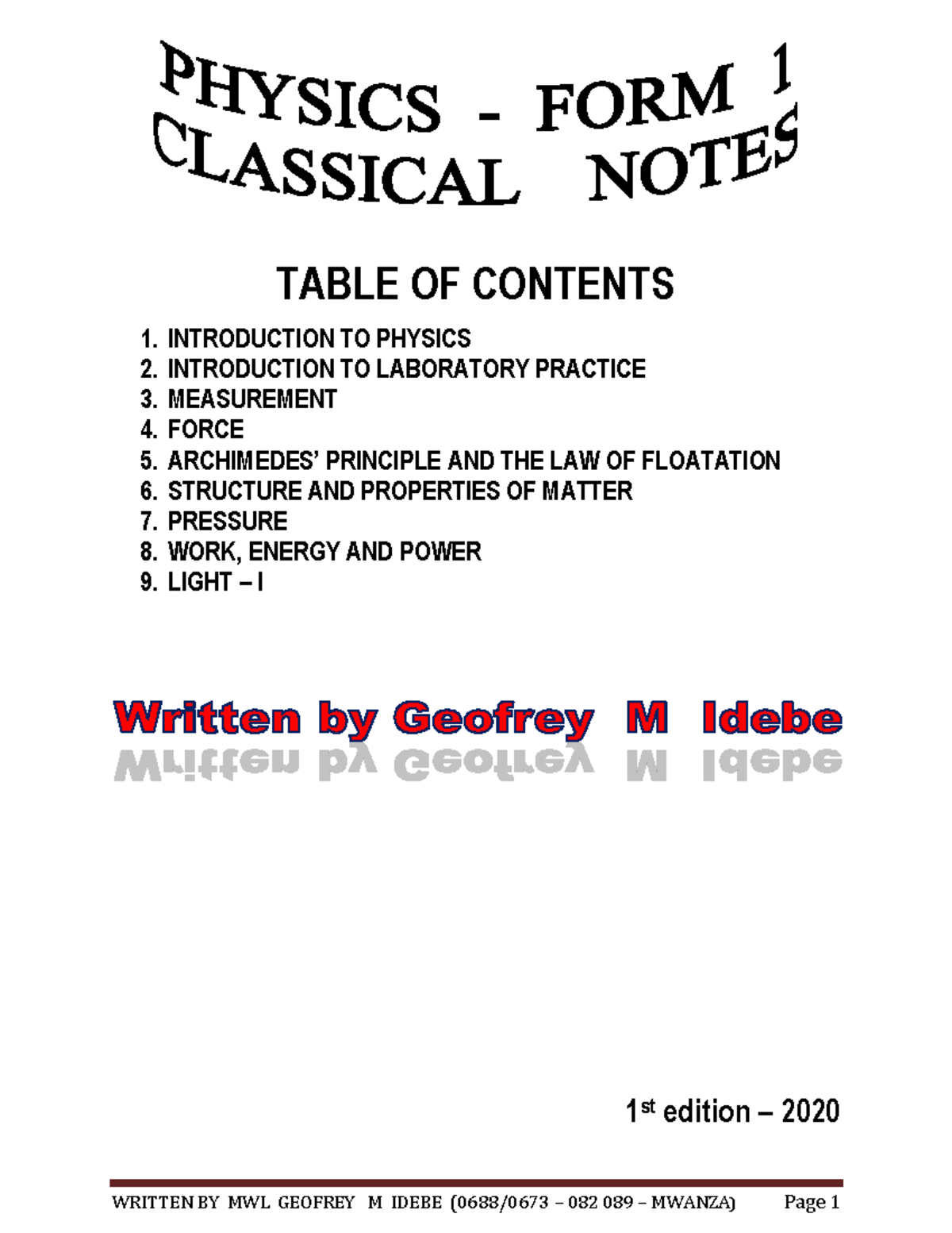 PHYS 101: Introduction to Physics and Laboratory Practices Notes - Studocu