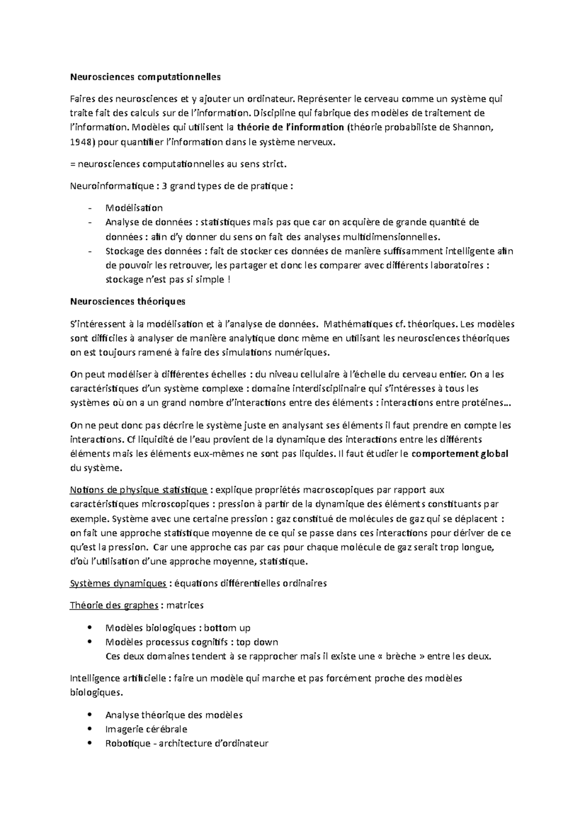Neurosciences computationnelles - Neurosciences computationnelles ...