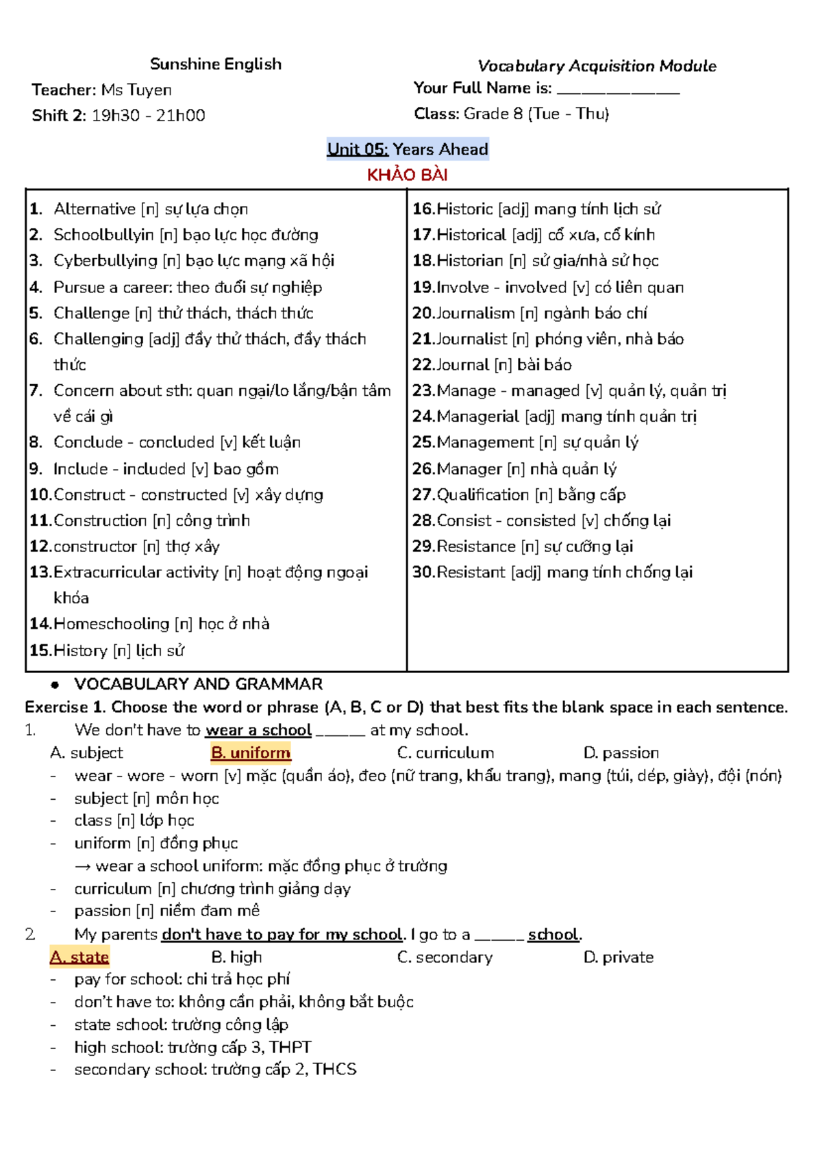 [Learning Materials] Grade 8 (Thursday, February 13th, 2025) - Sunshine ...