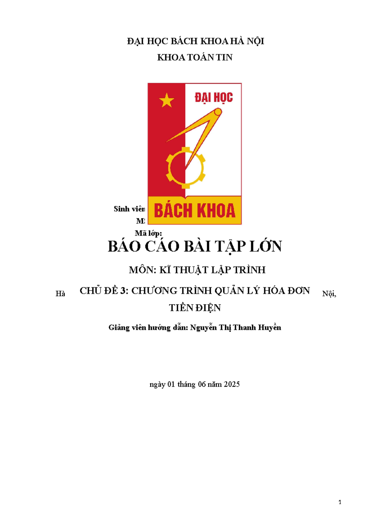 Báo Cáo Bài Tập Lớn Môn Kỹ Thuật Lập Trình: Quản Lý Hóa Đơn Điện - Studocu