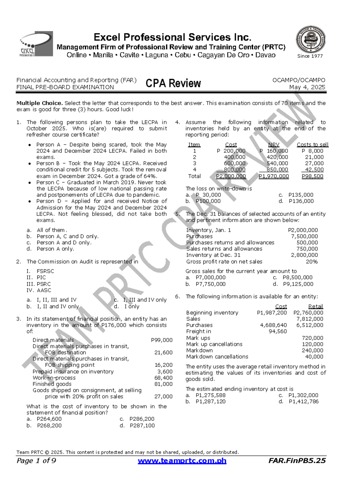 Team PRTC FAR Final Exam Review May 2025: Financial Accounting Insights ...