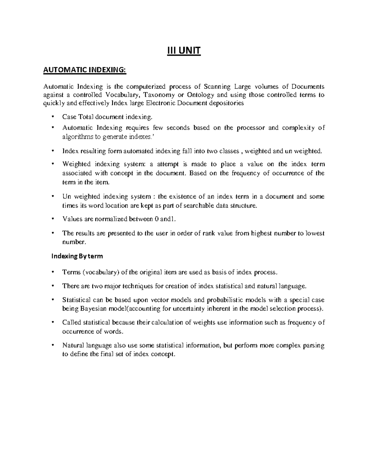IRS UNIT-3: Automatic Indexing Techniques and Classifications - Studocu