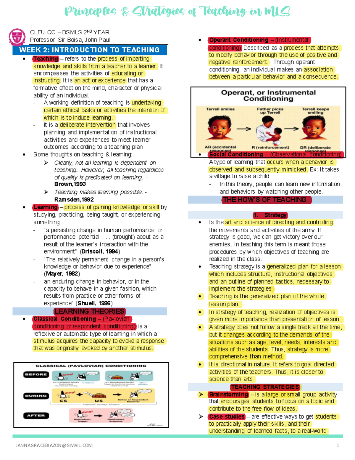 Teaching Principles and Strategies for BSMLS 2nd Year Students - Studocu