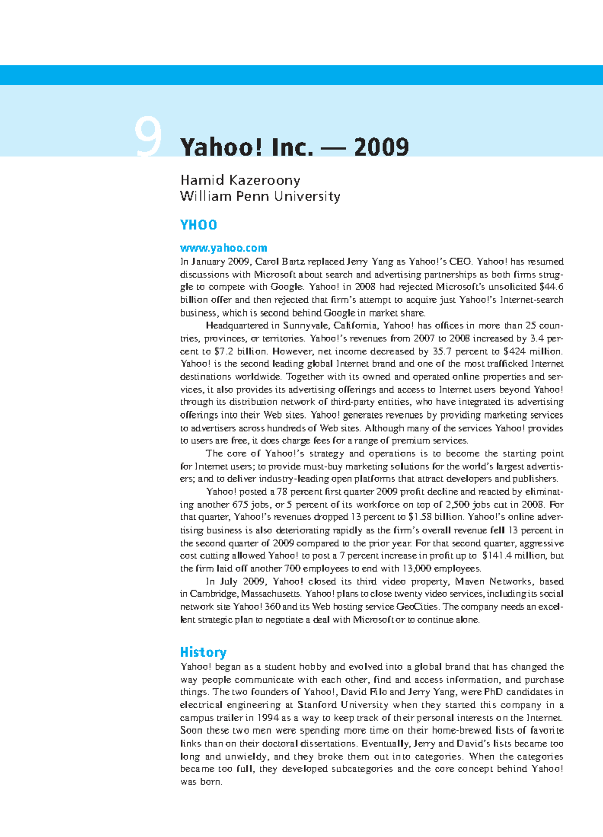 Case Study: Yahoo! Inc. 2009 Analysis (YHOO) - Studocu