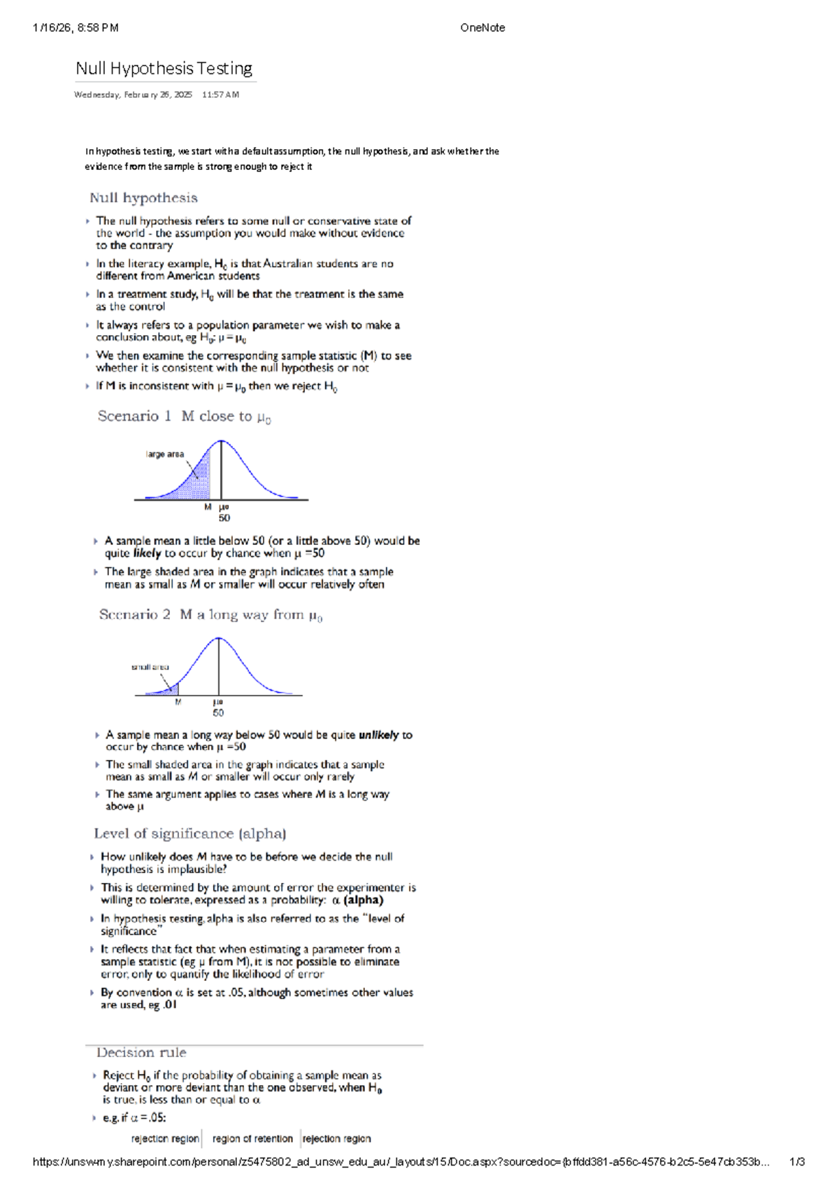 PSYC2001 week2 - Week 2 notes - Null Hypothesis Testing Wednesday ...