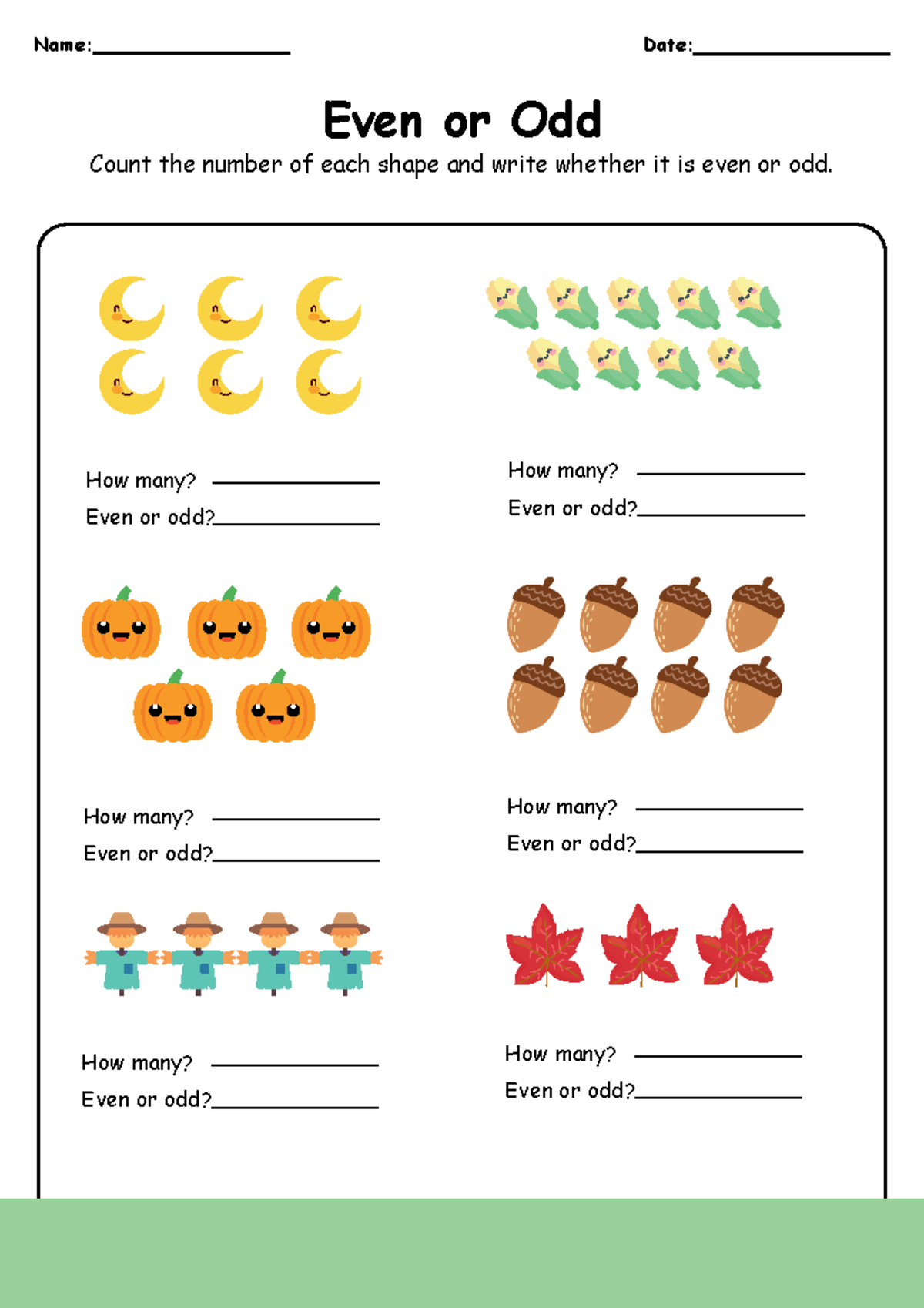 Even or Odd? Counting Shapes - 2nd Grade Worksheet - Name: Date: Even ...