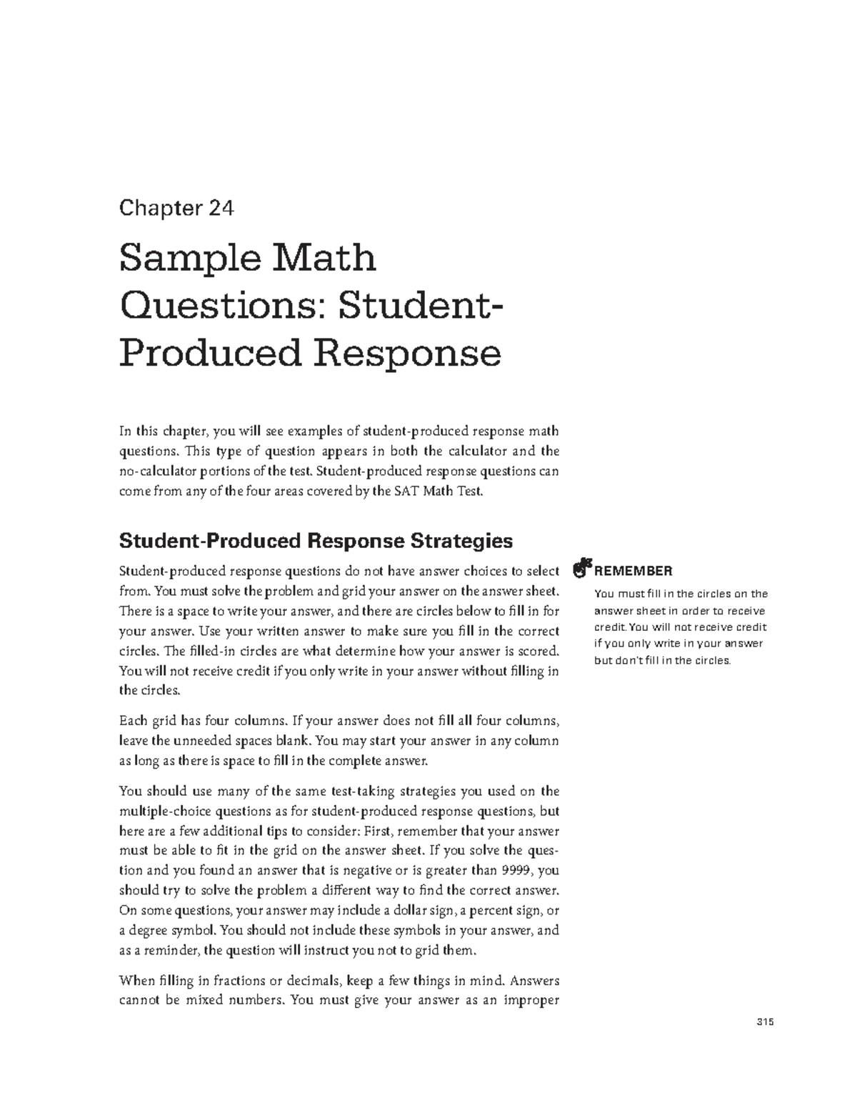 Chapter 24: Sample Math Questions for SAT Student-Produced Response ...