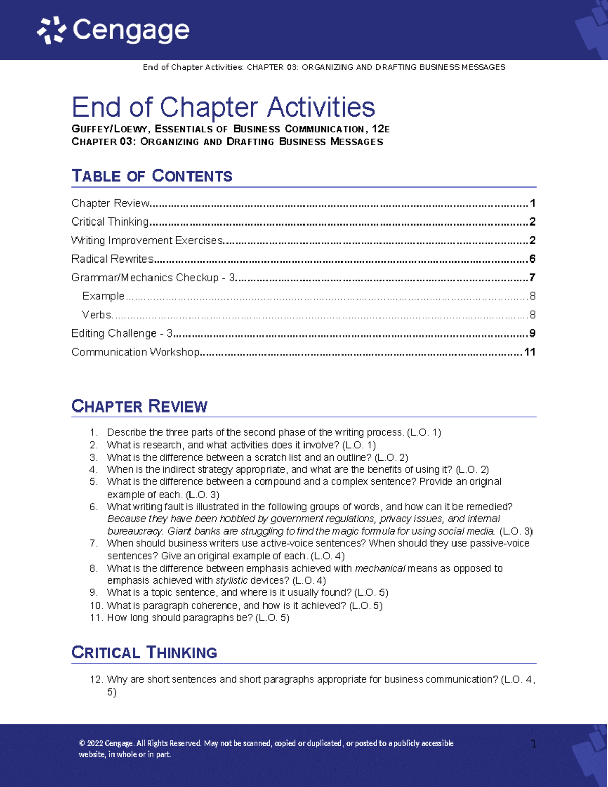 End of Chapter Activities Guffey EBC 12e Ch03 - © 2022 Cengage. All ...
