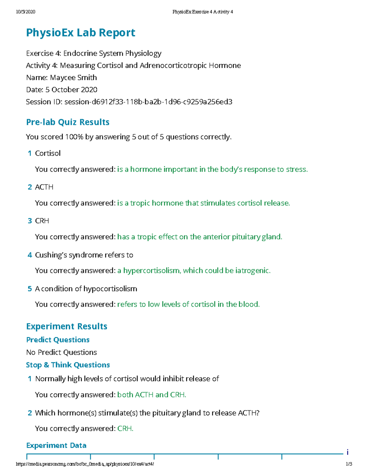 PhysioEx 10 Exercise 4 Lab Report: Endocrine System Physiology - Studocu