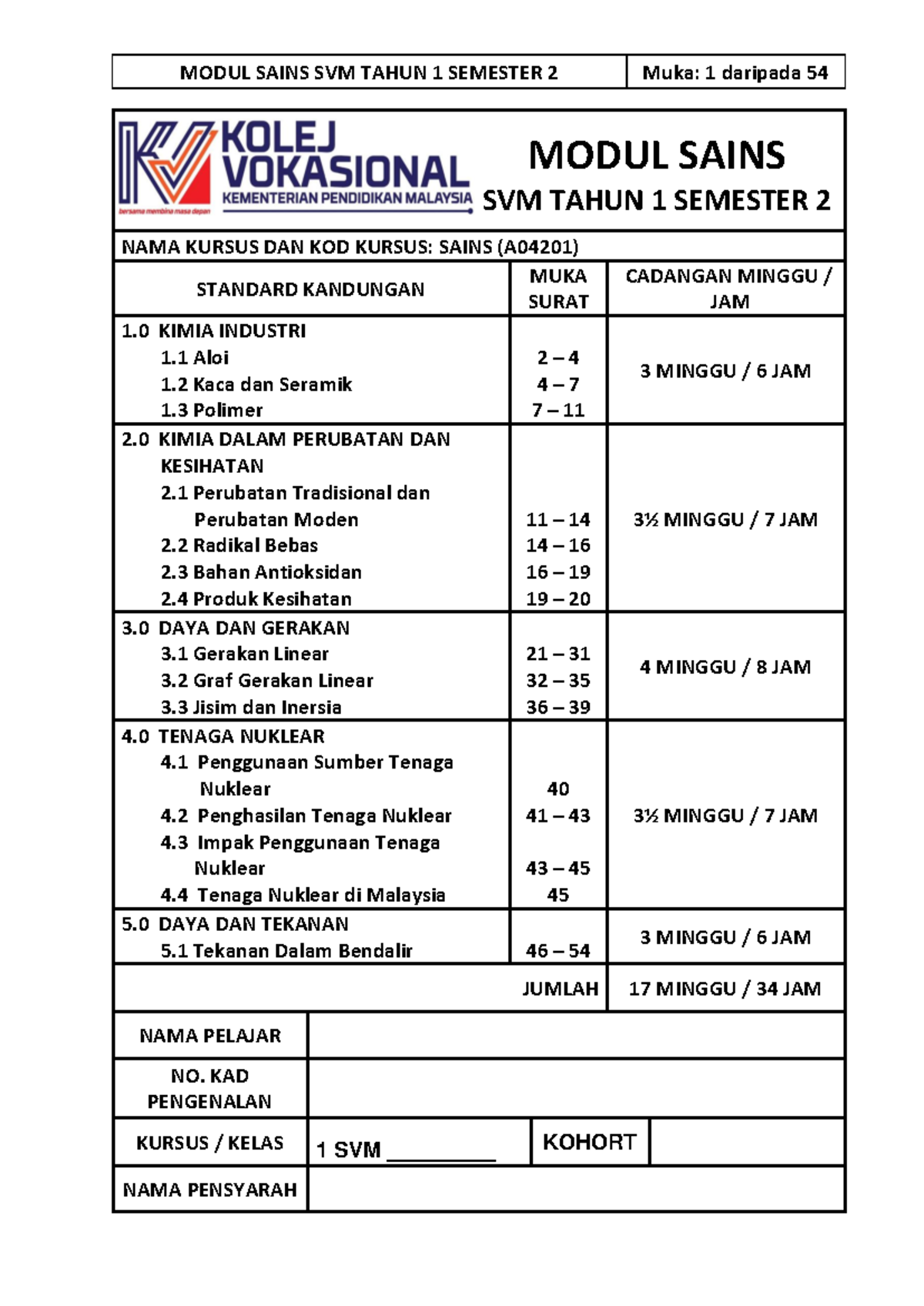 Modul Sains Tahun 1 SEM 2: Nota Pelajaran dan Latihan A04201 - Studocu