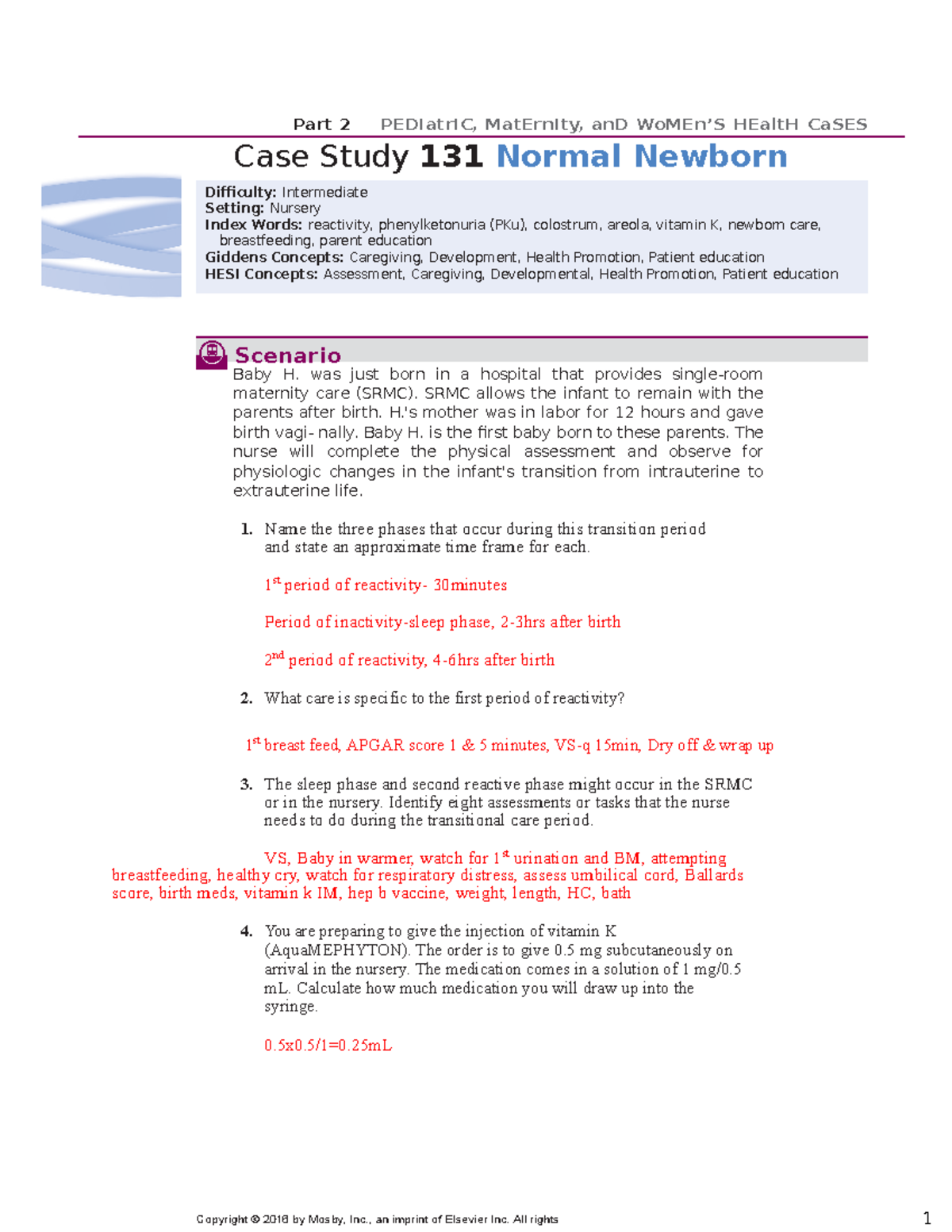 Case Study 131: Newborn Care Transition and Nursing Assessments - Studocu