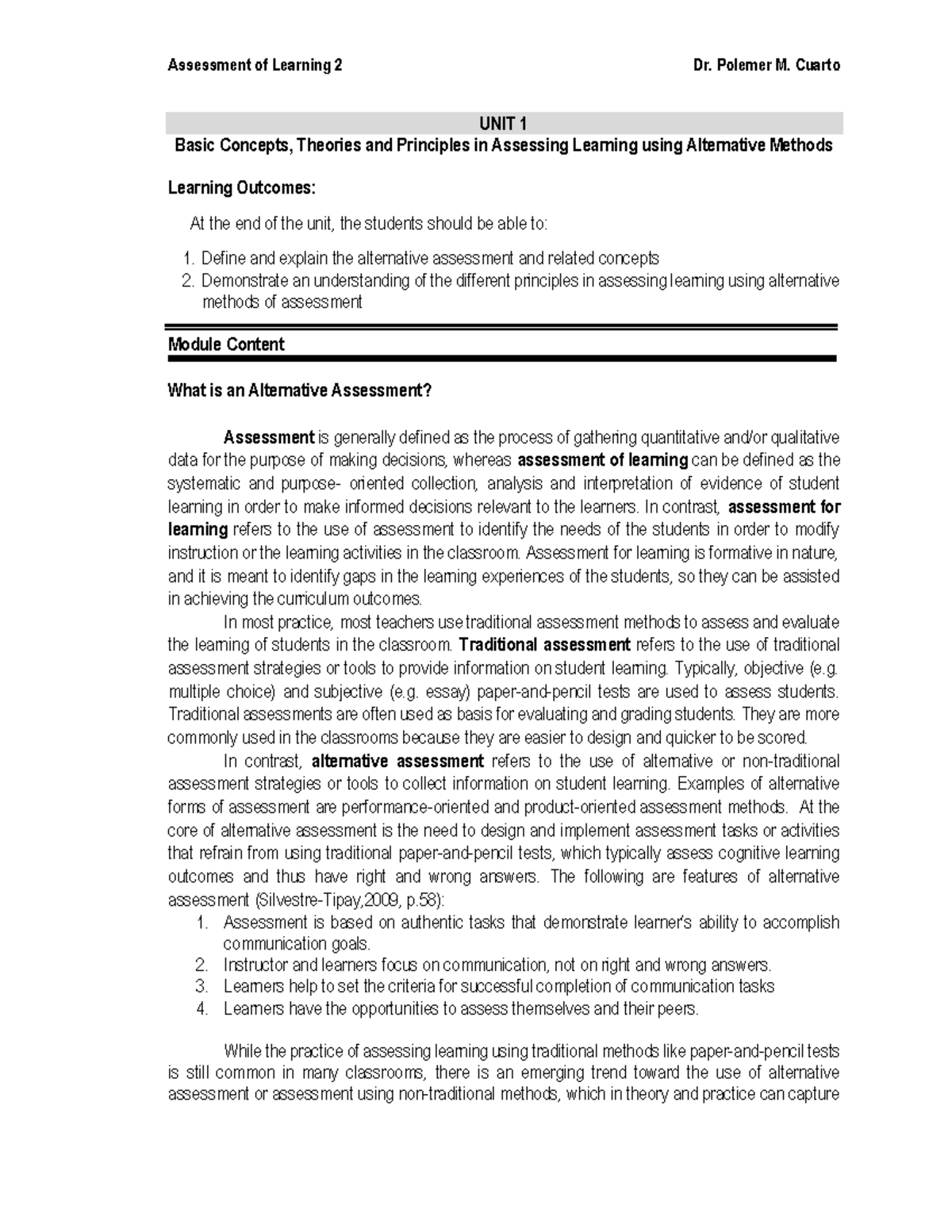 Module 1 Content - UNIT 1 Basic Concepts, Theories and Principles in ...