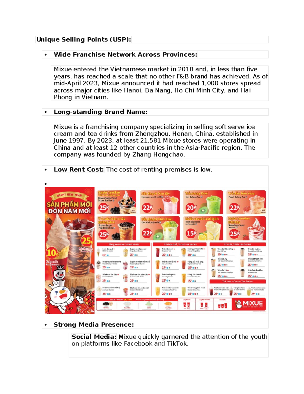Analysis of Unique Selling Points and Strategies for Mixue F&B - Studocu