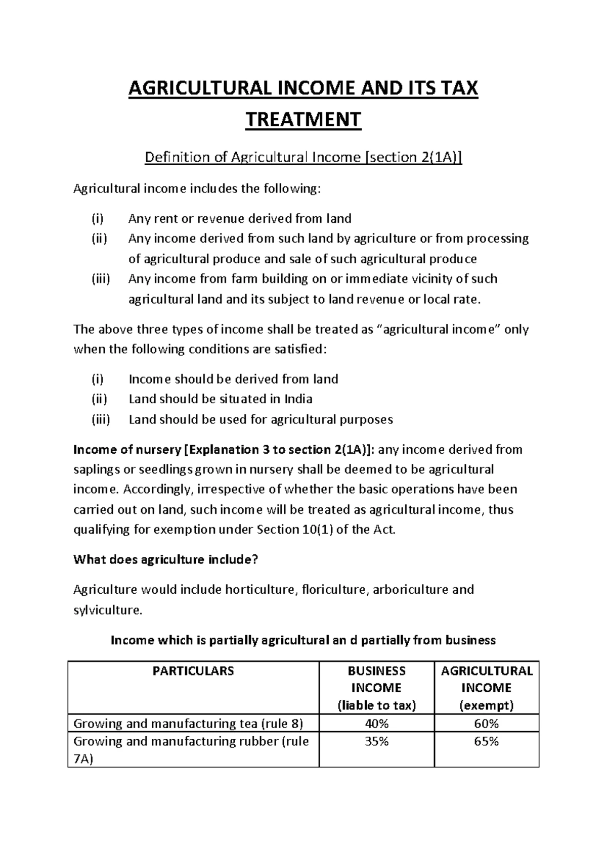 Agricultural Income Notes - Overview and Tax Implications - Studocu