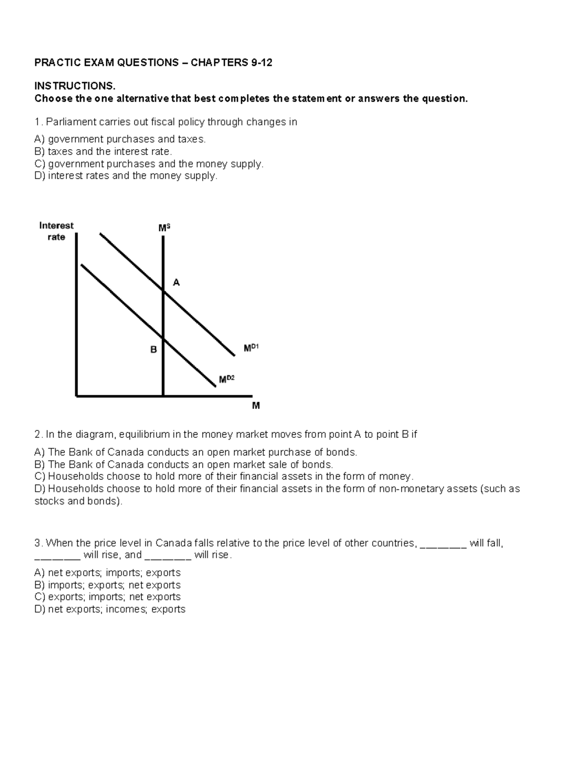 PRACTICE EXAM QUESTIONS CHAPTERS 9-12 INSTRUCTIONS - Studocu
