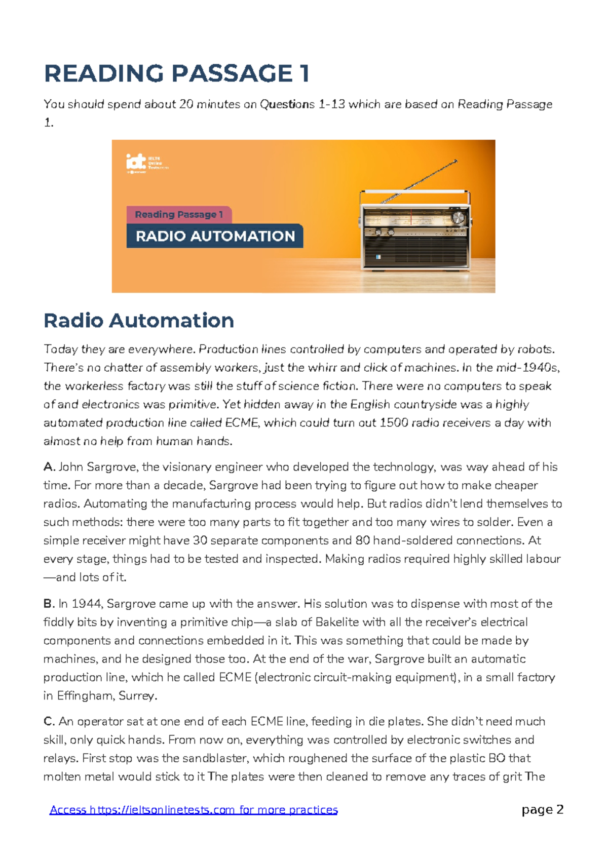 IELTS Reading Passage 1: Radio Automation and the ECME Model - Studocu