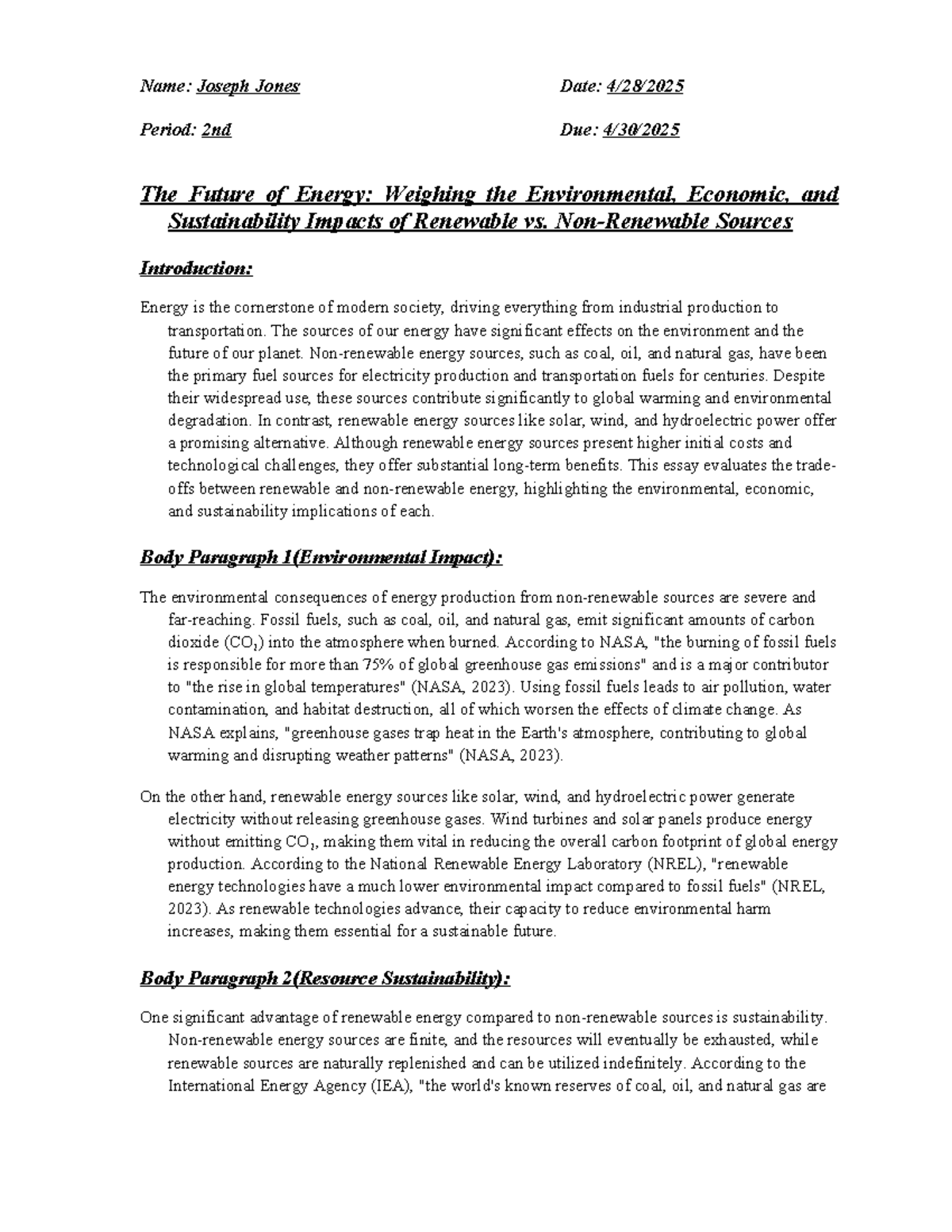 Sustainability Research Project: Renewable vs. Non-Renewable Energy ...