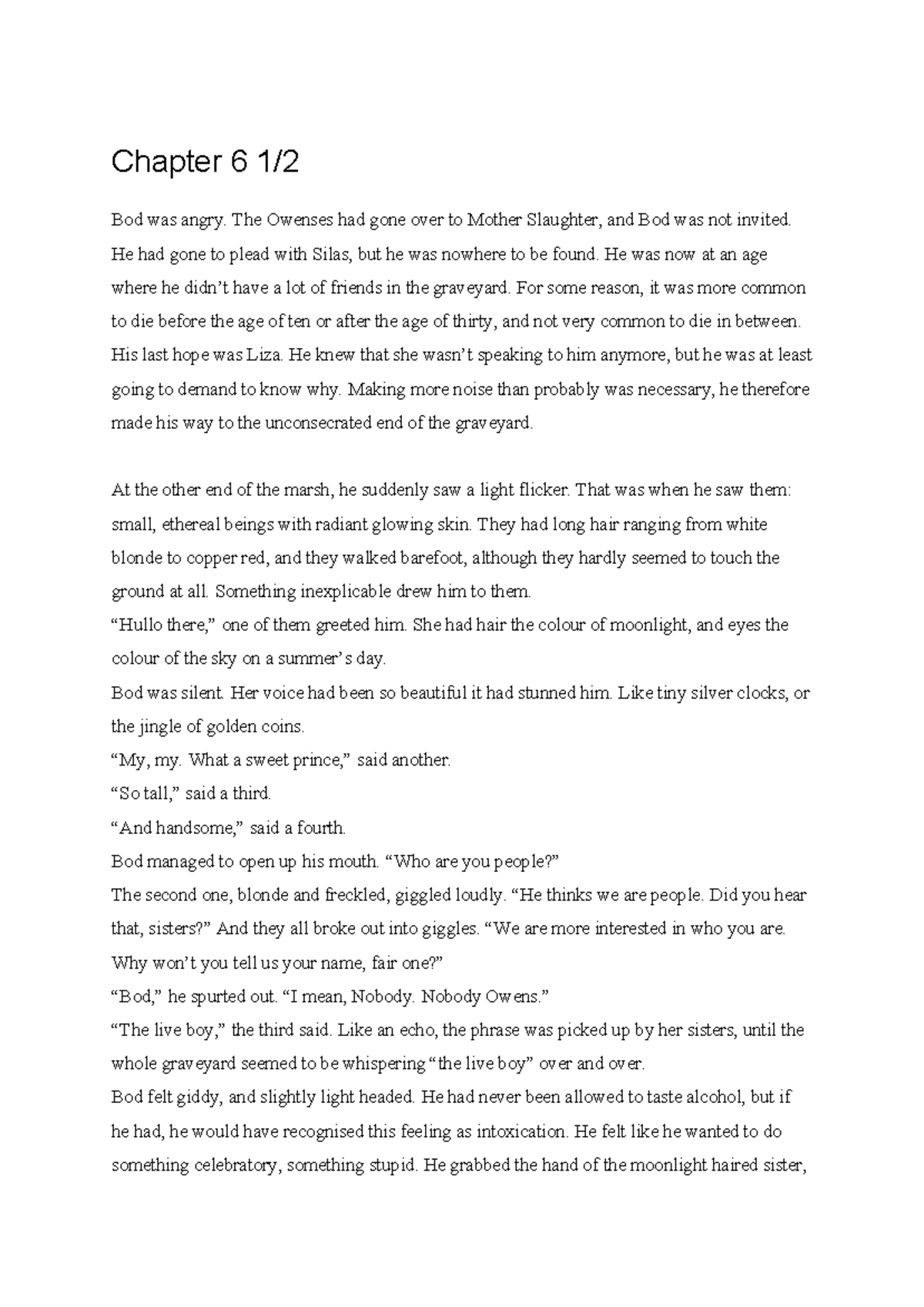 The Graveyard Book: Missing Chapter Analysis for Chapter 6 - Studocu