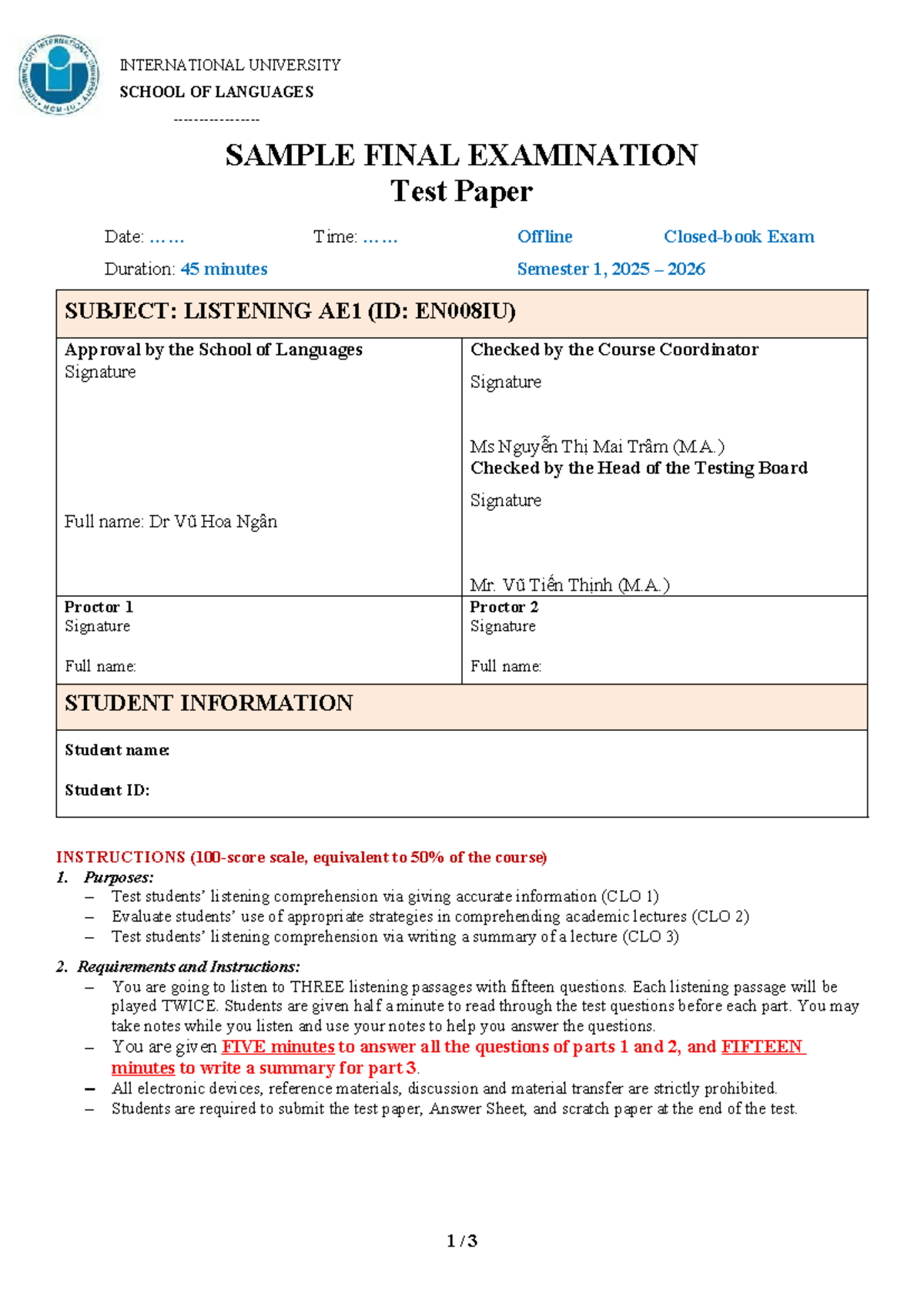 AE1 Listening Final Exam Sample Test (2025-2026) - Studocu