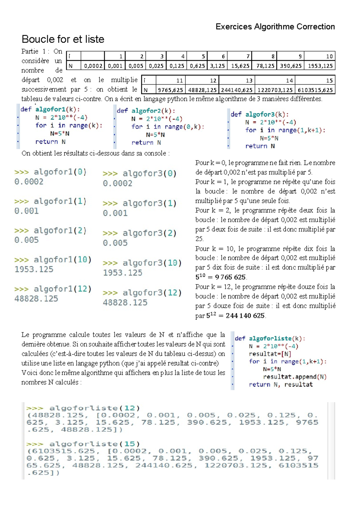 Correction des Exercices sur les Boucles for et while en Python (Algorithmes) - Studocu