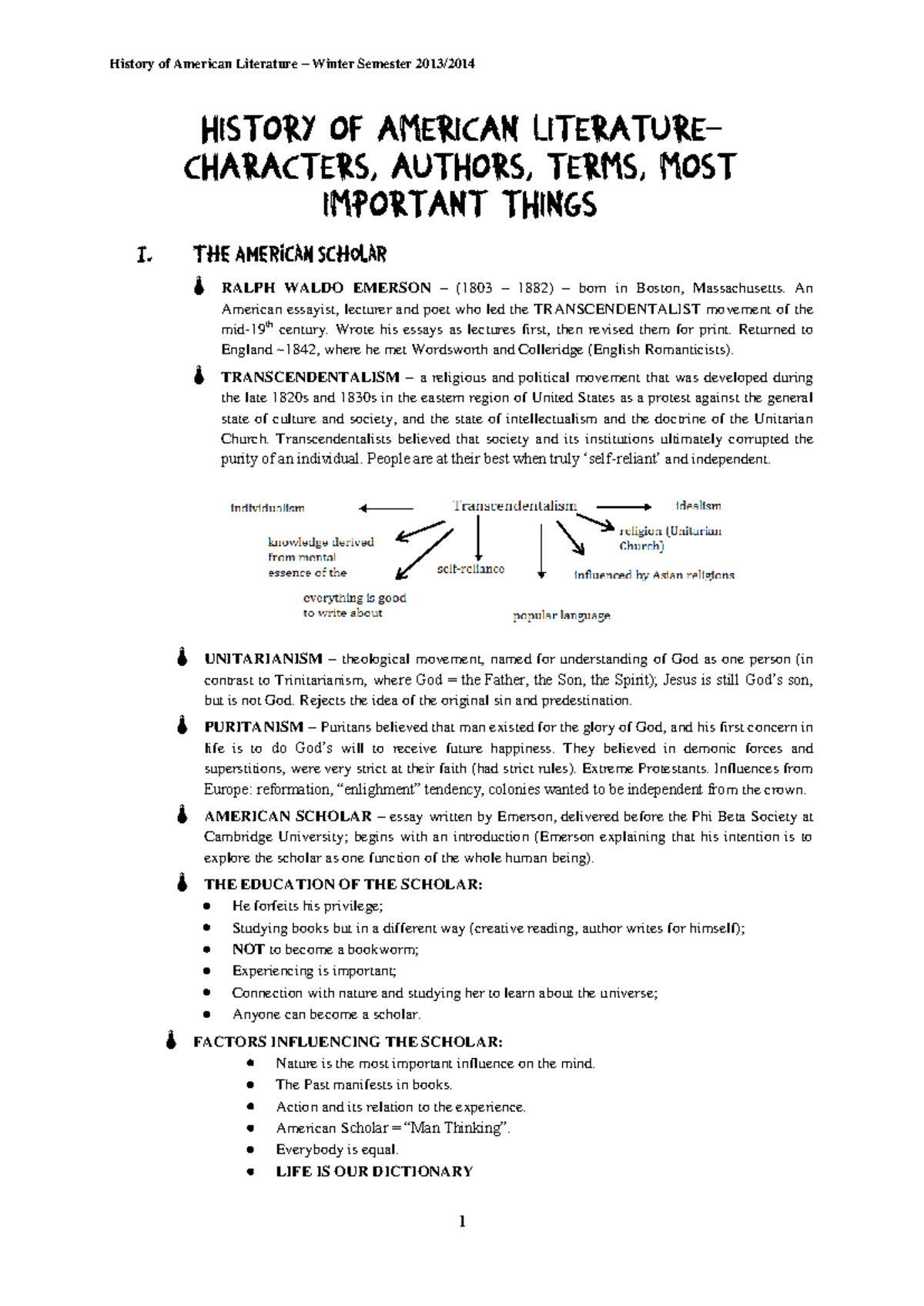 History of American Literature II Year BA - Semester 1 Notes - Studocu