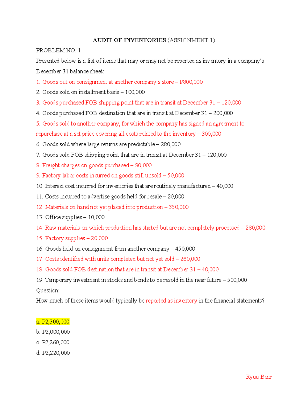 AUDCA 2-1: Inventory Audit Assignment 1 Analysis and Solutions - Studocu