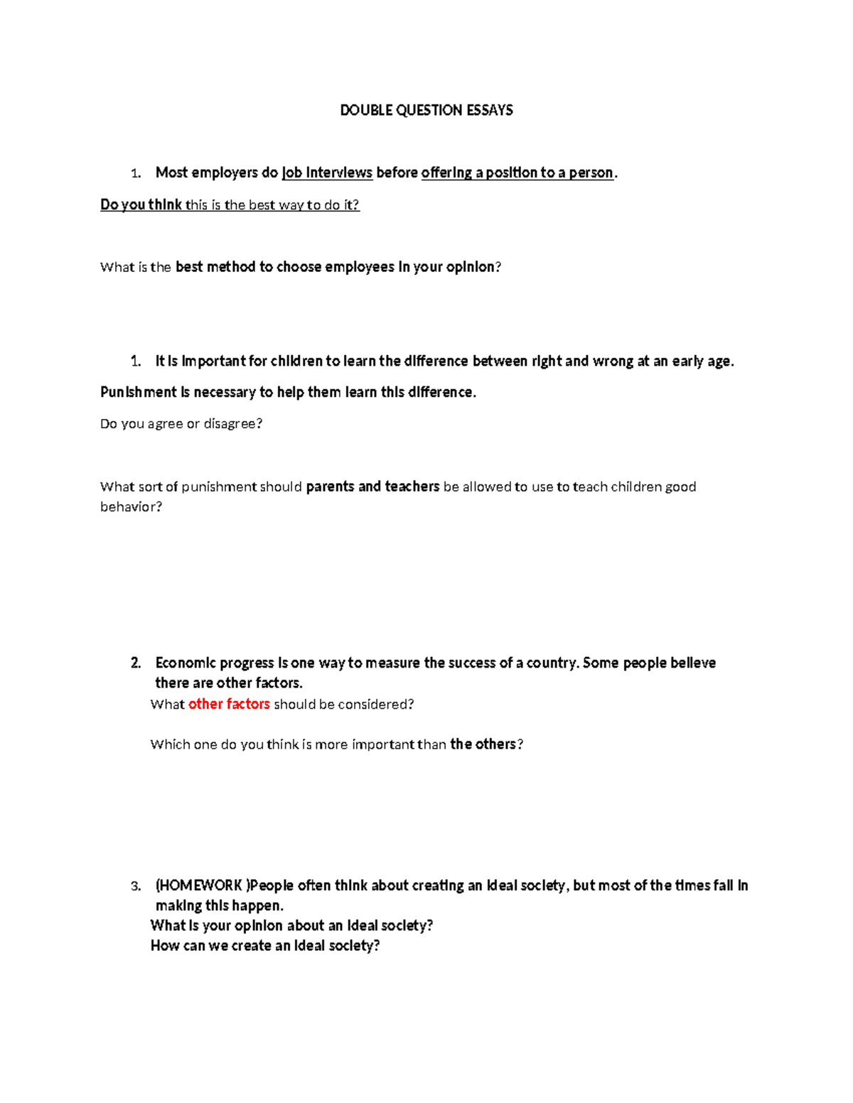 DOUBLE QUESTION ESSAYS - Homework 6 - Studocu