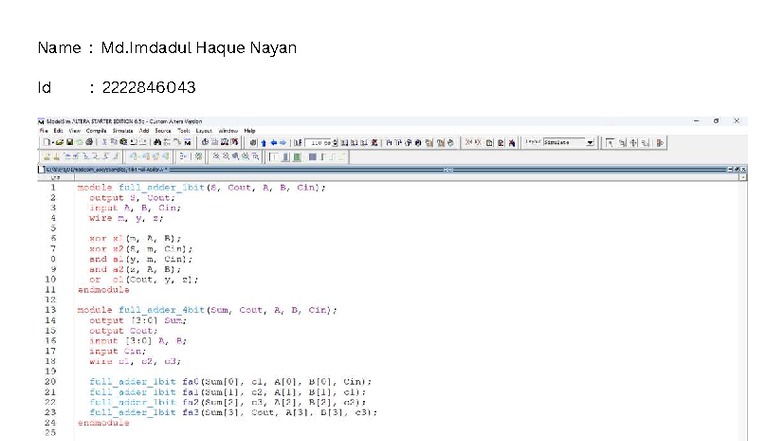 Lab Task: 4-Bit Full Adder Implementation in ModelSim (M) - Studocu