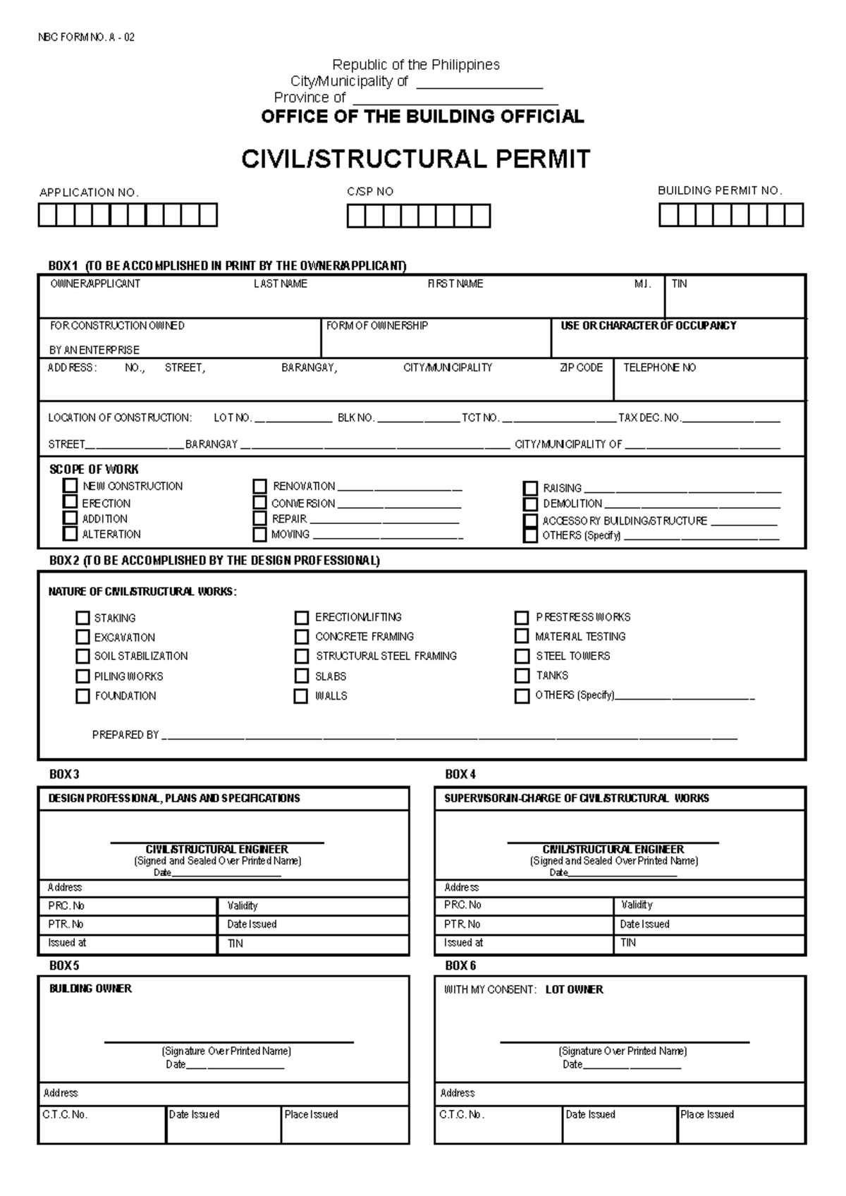 Civil-Structural Permit Application - NBC Form A02 - Studocu