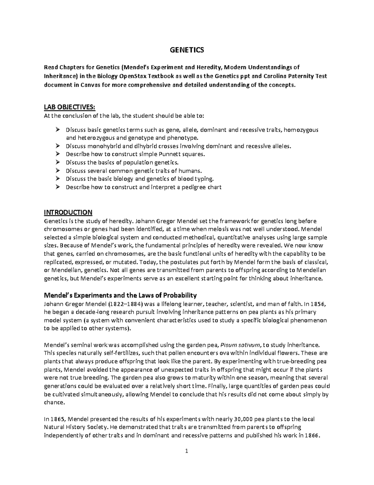 GENETICS Lab: Understanding Inheritance & Mendelian Principles - Studocu