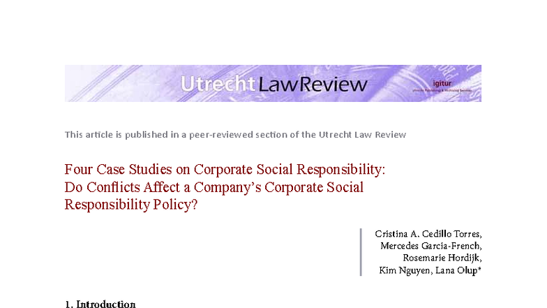 Four Case Studies on CSR: Conflicts and Policies in Multinationals ...