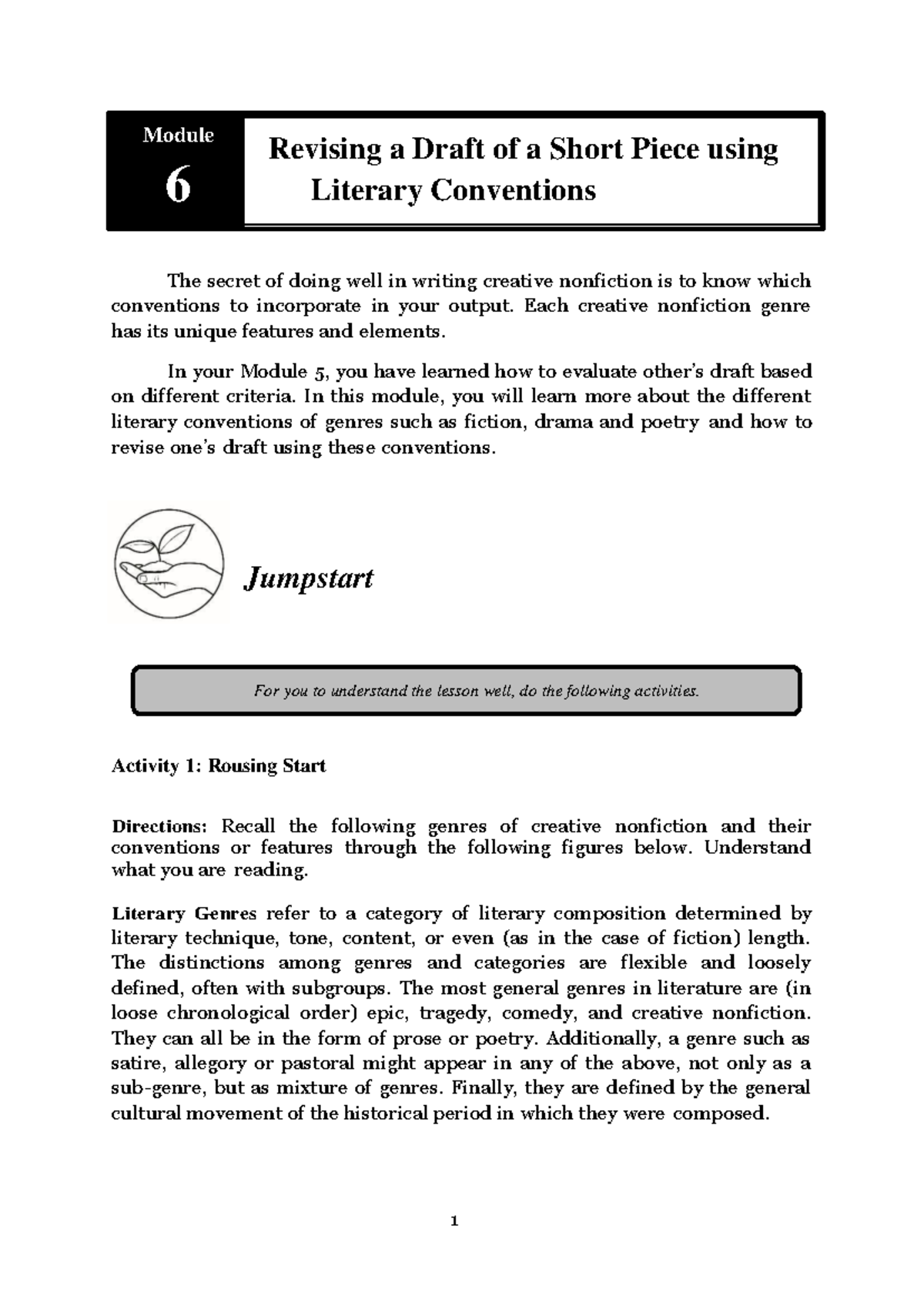 Lesson 6: Revising Drafts with Literary Conventions in Creative ...