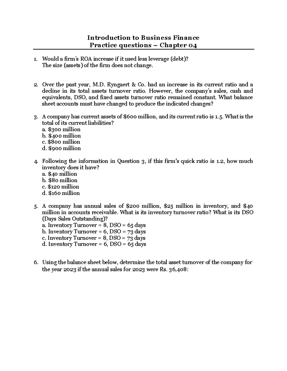 Business Finance Practice Questions - Chapter 04 - Studocu