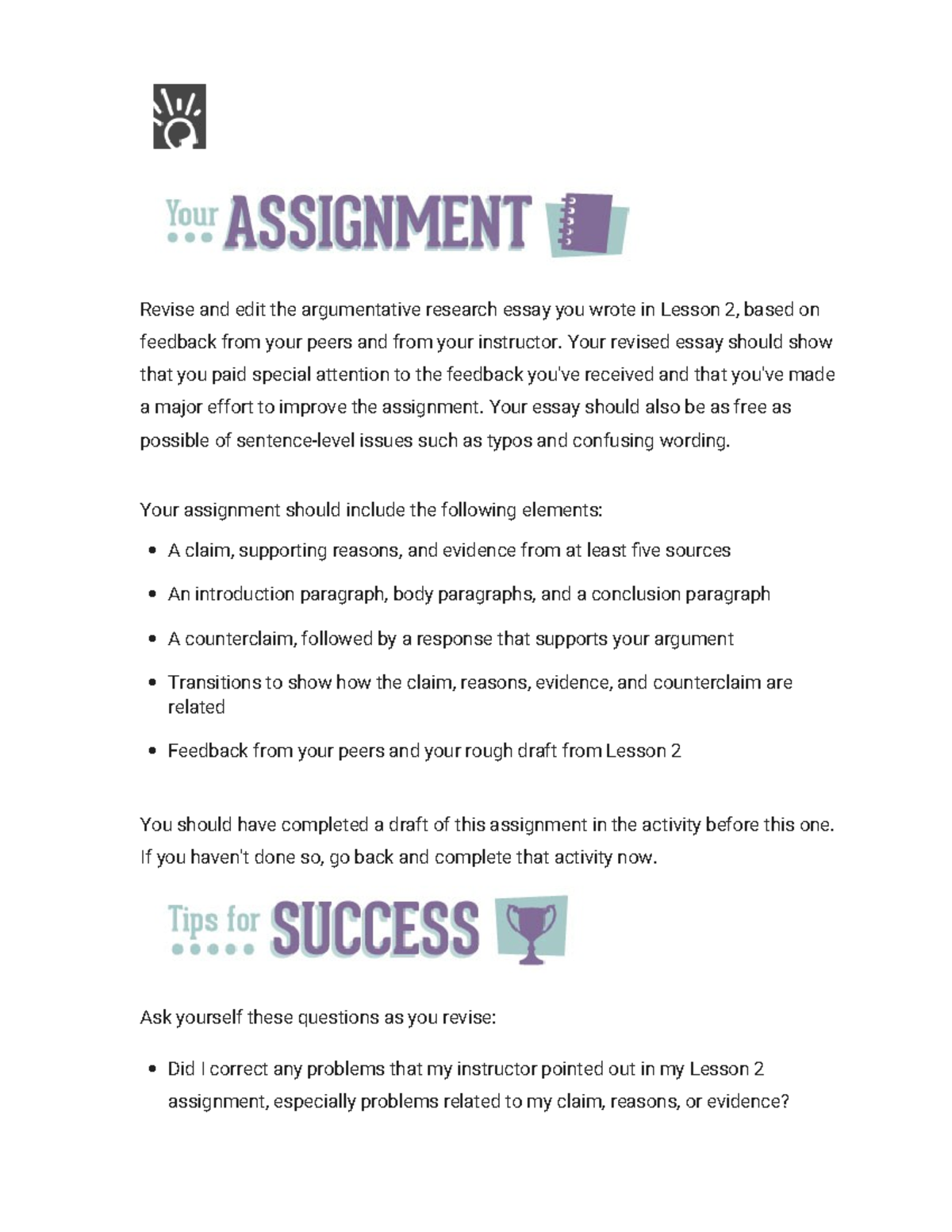 4.3.9 Revision Guide - Enhance Your Argumentative Essay Assignment ...