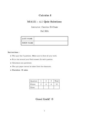 MA151 - 5.6 Solutions - MA 151 - Calculus I MA151 5 Quiz Instructor ...
