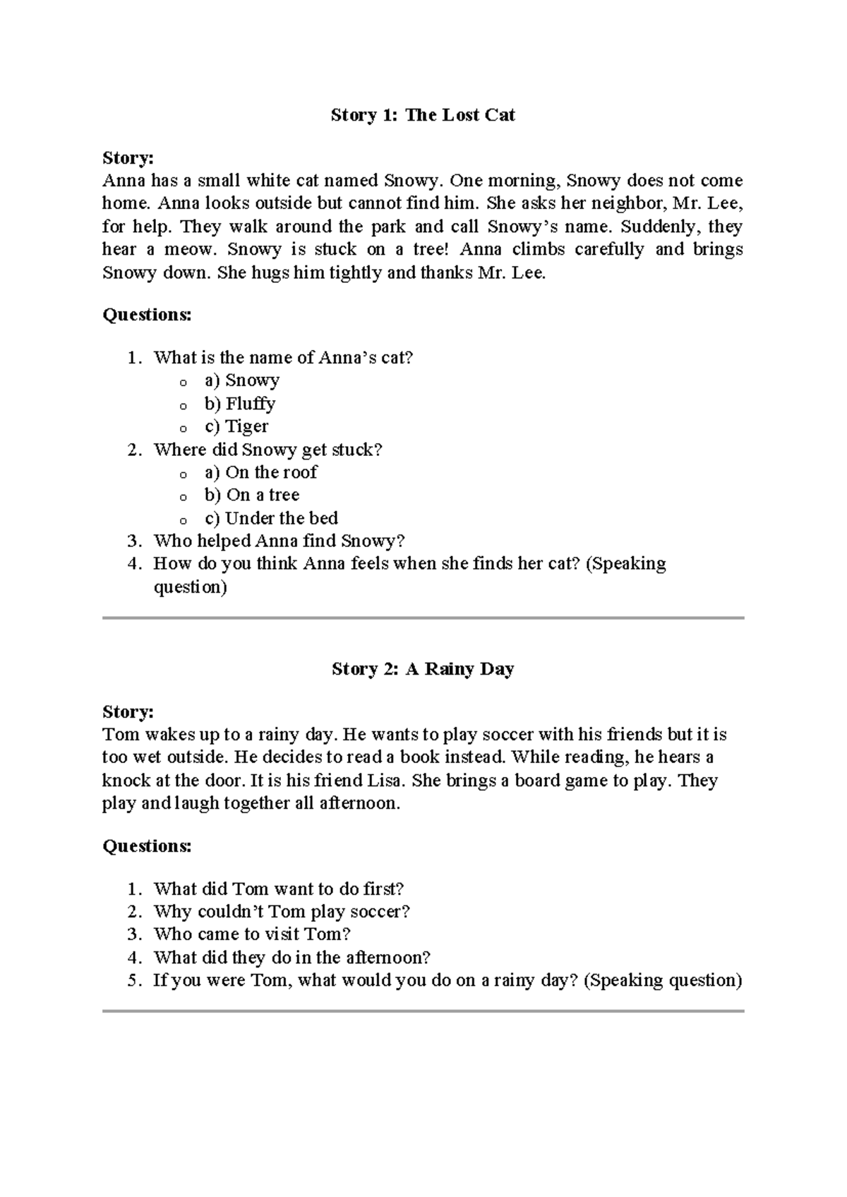 Engaging Short Stories for Kids: Comprehension Questions & Answers ...