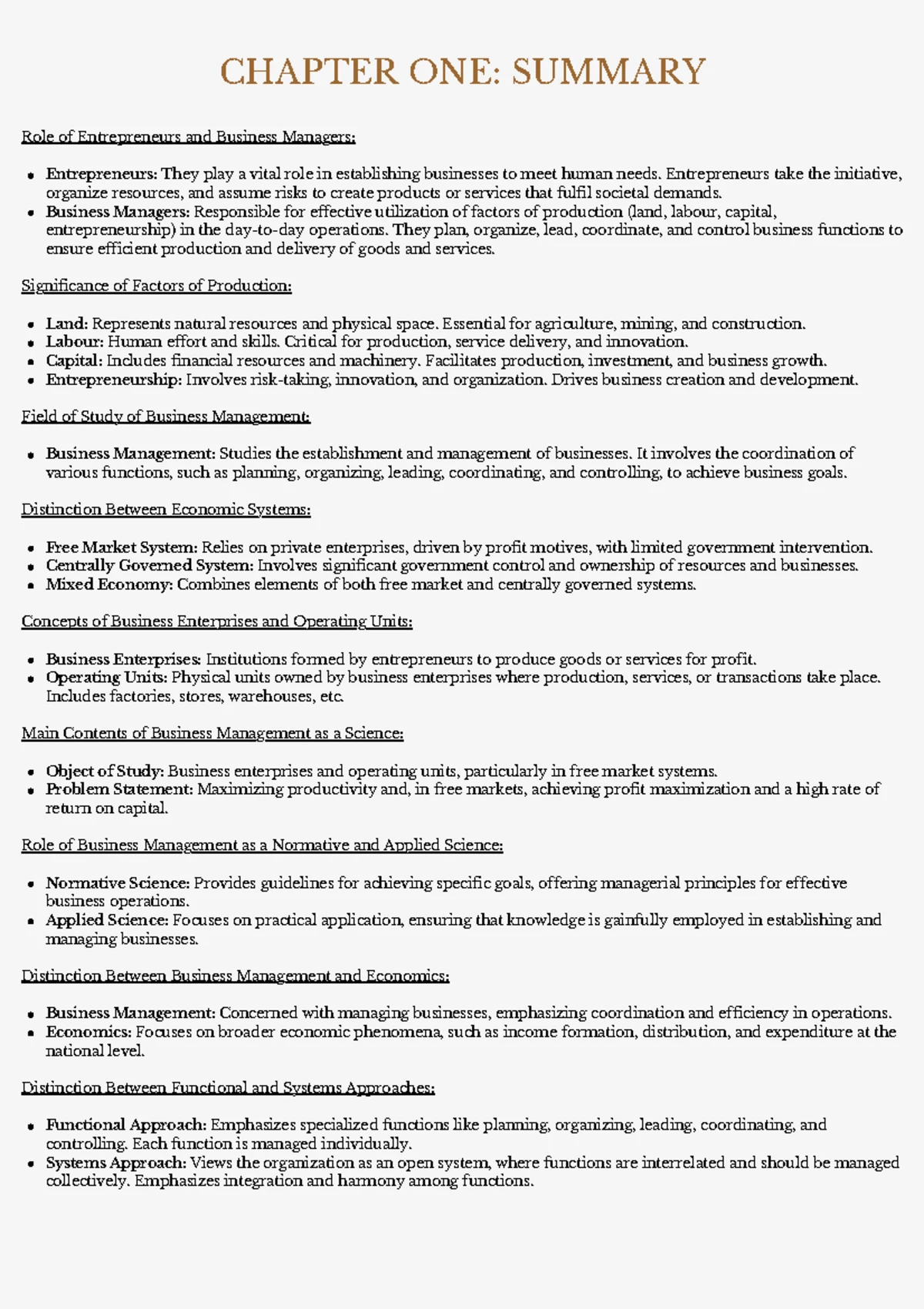 EB121 - chapter 1 summary - Role of Entrepreneurs and Business Managers ...