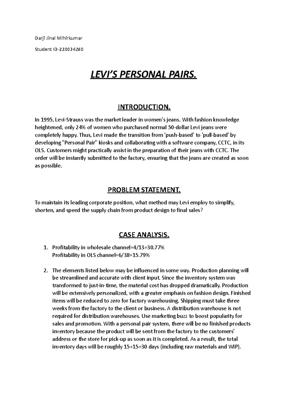 Levis case study - Darji Jinal Mihirkumar Student ID- LEVI’S PERSONAL ...