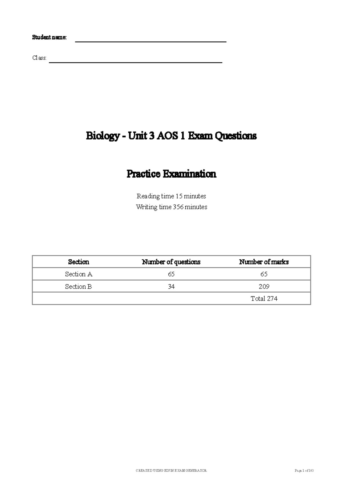 Biology - Unit 3 AOS 1 Practice Exam Questions & Answers - Studocu