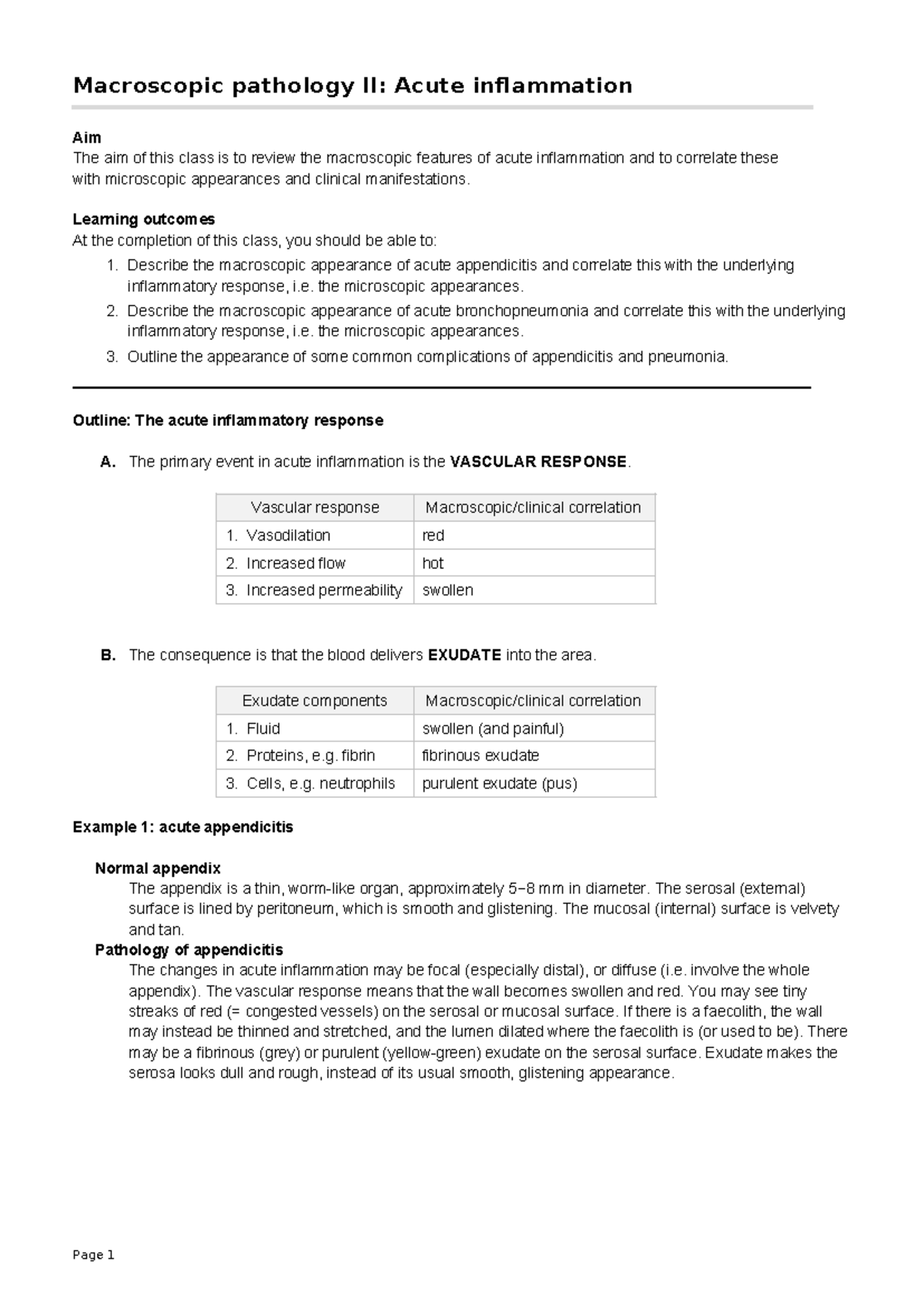 Macroscopic Pathology II: Acute Inflammation Overview and Key Features ...
