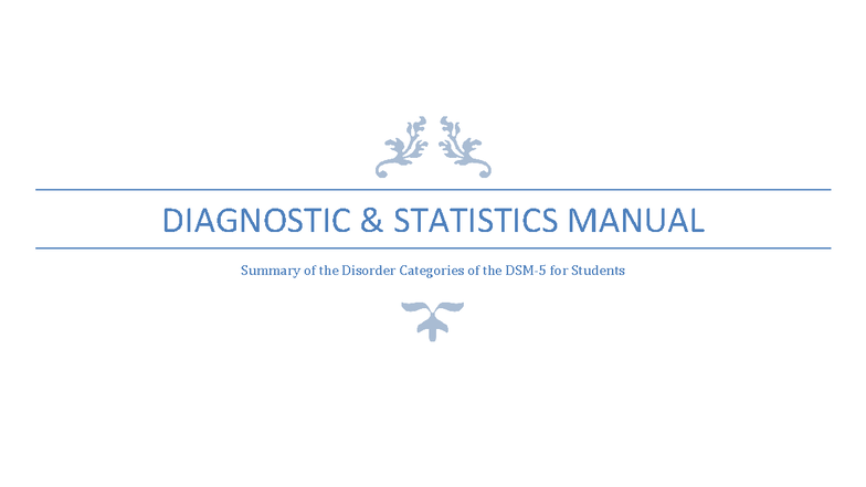 AP Psych DSM-5: Summary of Disorder Categories and Symptoms - Studocu