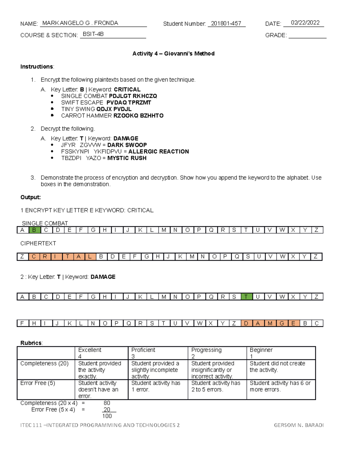 Activity 4 – Giovanni's Method - NAME ...