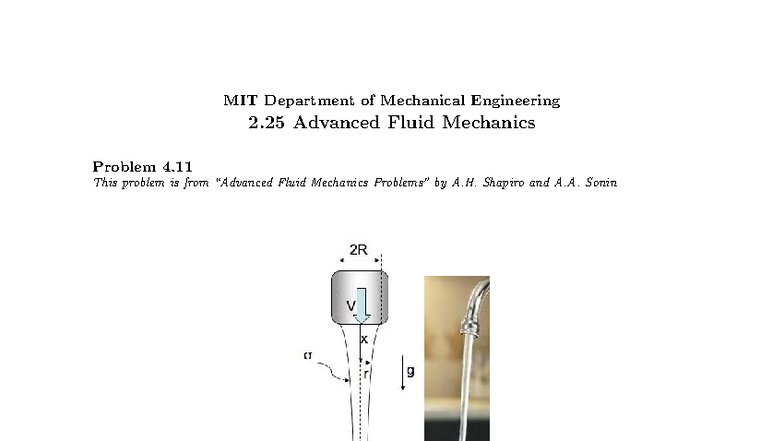 MIT 2.25 Advanced Fluid Mechanics Problem 4.11 Solutions - Studocu
