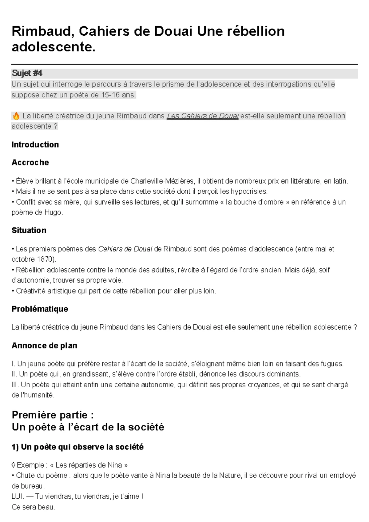 Dissertation sur la poésie de Rimbaud: créativité et révolte dans les ...