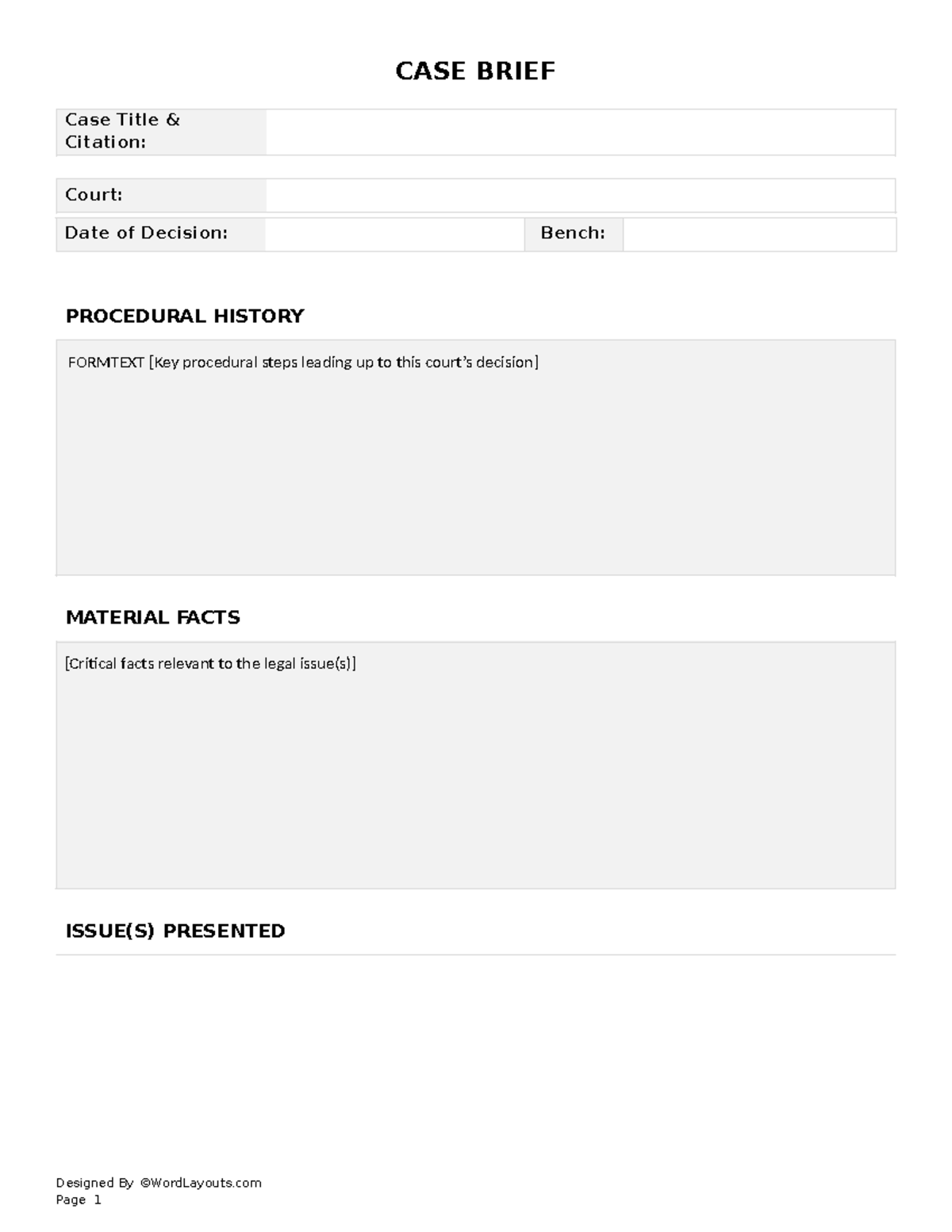 CASE BRIEF Template: Structure & Key Elements for Legal Analysis - Studocu