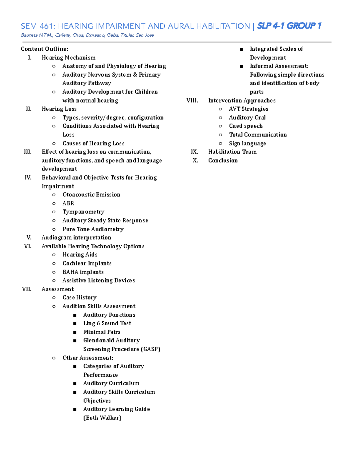 SEM 461: Hearing Impairment & Aural Habilitation - Content Overview ...