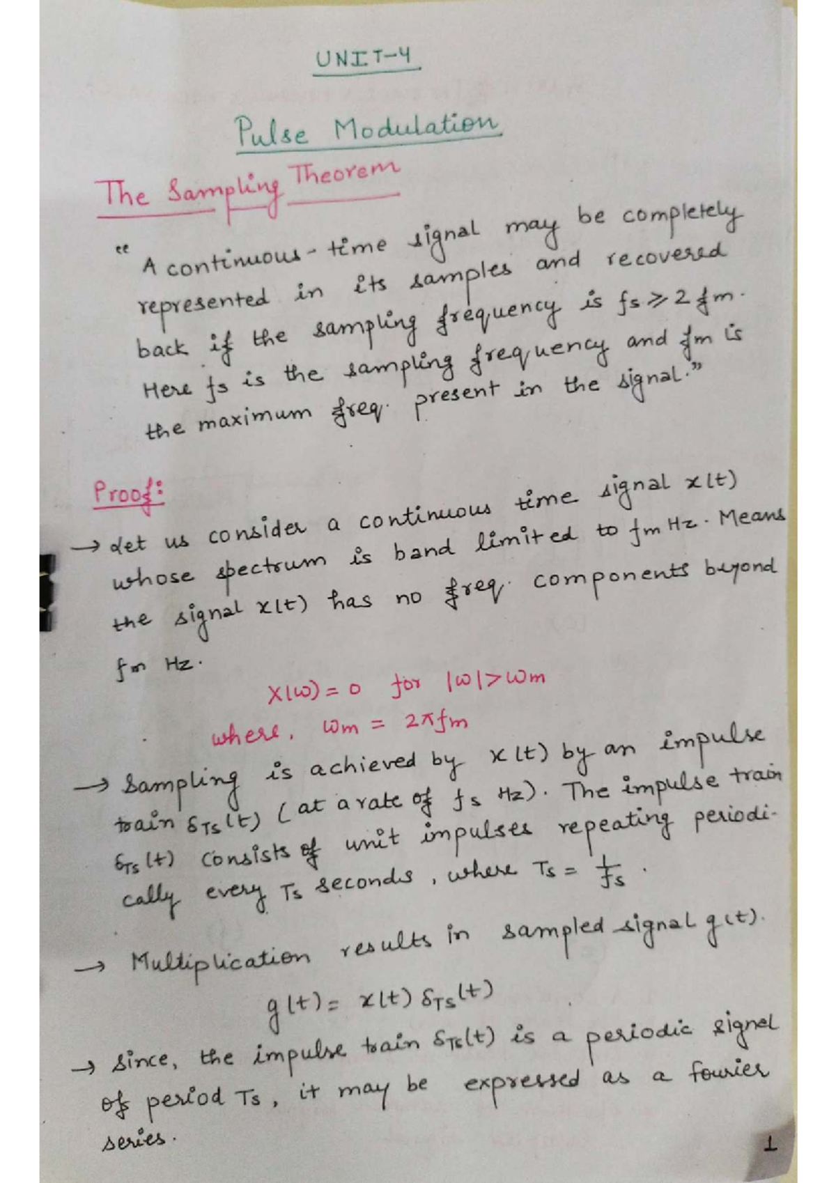 Pulse Modulation and Sampling Theorem - Signal System BE403 - Studocu