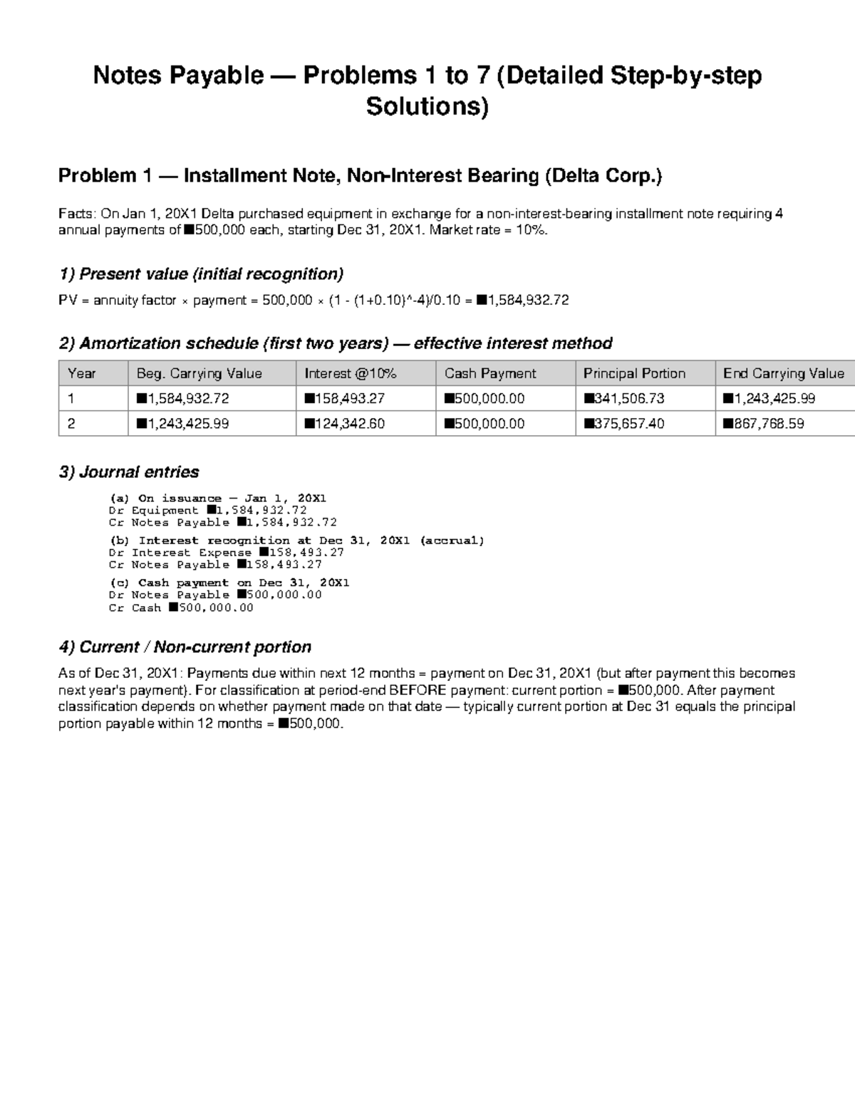 Notes Payable 2 Solutions: Detailed Answers to Problems 1-7 - Studocu